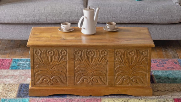 Acacia wood hand carved Chest Coffee Table – Natural Living Online